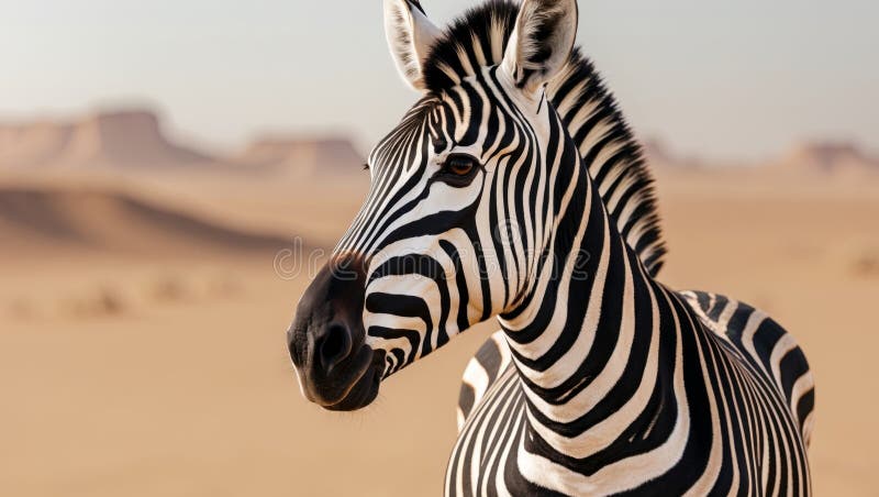 Close Up of a Zebra Standing in a Desert Landscape with Natural Empty ...
