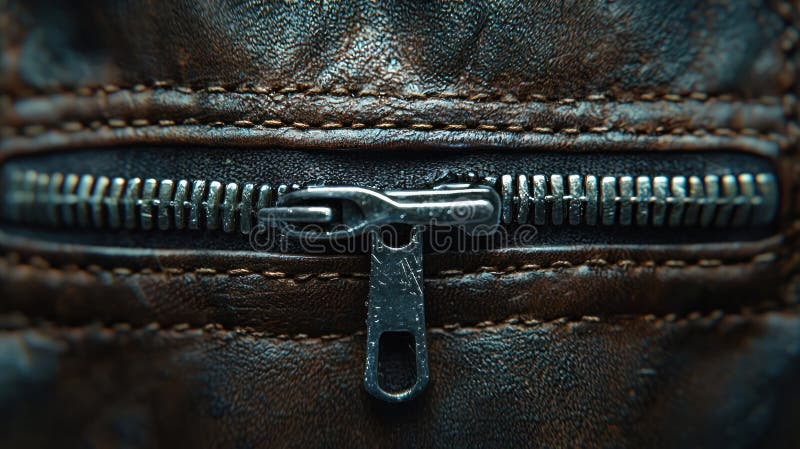 Close Up of a Zipper on a Brown Leather Jacket Stock Illustration ...