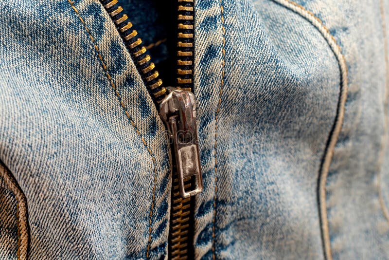 Close-up of a Zippered Lock on Jeans and a Denim Jacket Stock Image ...