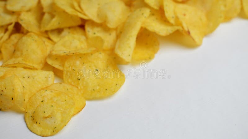 Close Up Zoom of Potato Chips Stock Video - Video of unhealthy, fast ...