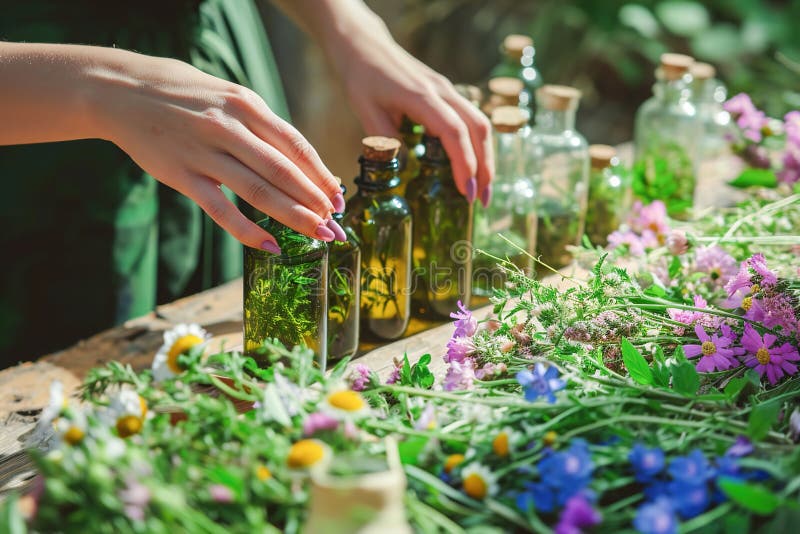 Close-ups of Hands Preparing and Using Herbal Tinctures Stock ...