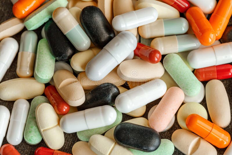 Close-ups of a Lot of Different Multi-colored Tablets and Pills Stock ...