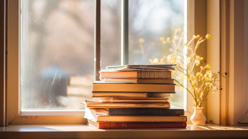 Close Vertical Stack of Books Stock Illustration - Illustration of ...