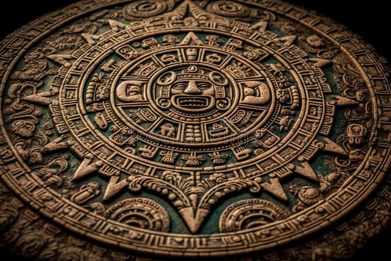 Close View of the Ancient Aztec Mayan Calendar with Round Pattern and ...