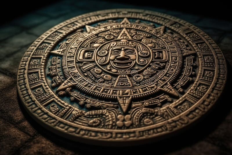 Close View of the Ancient Aztec Mayan Calendar with Round Pattern and ...
