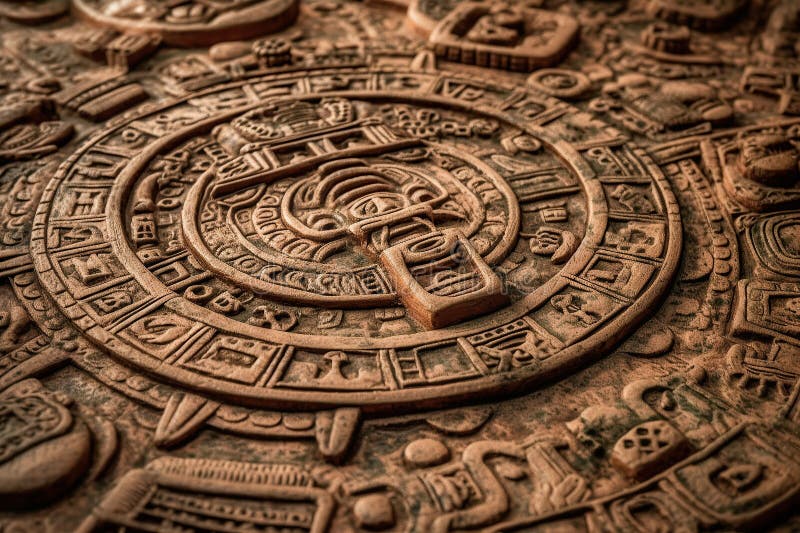 Close View of the Ancient Aztec Mayan Calendar with Round Pattern and ...