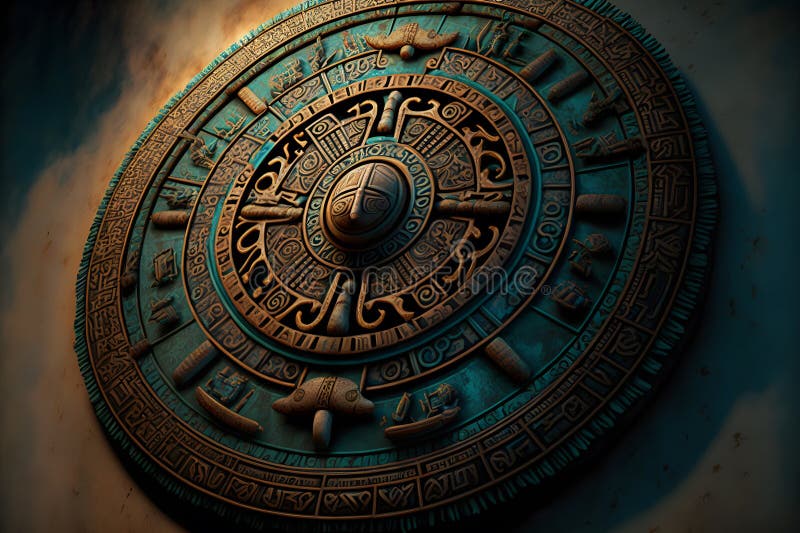 Close View of the Ancient Aztec Mayan Calendar with Round Pattern and ...