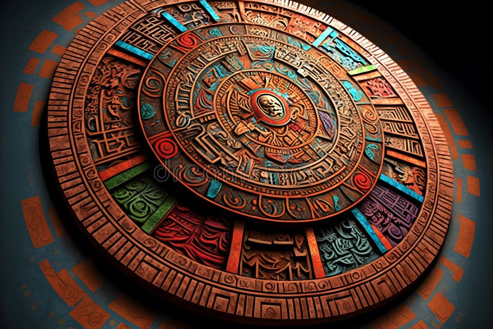 Close View of the Ancient Aztec Mayan Calendar with Round Pattern and ...