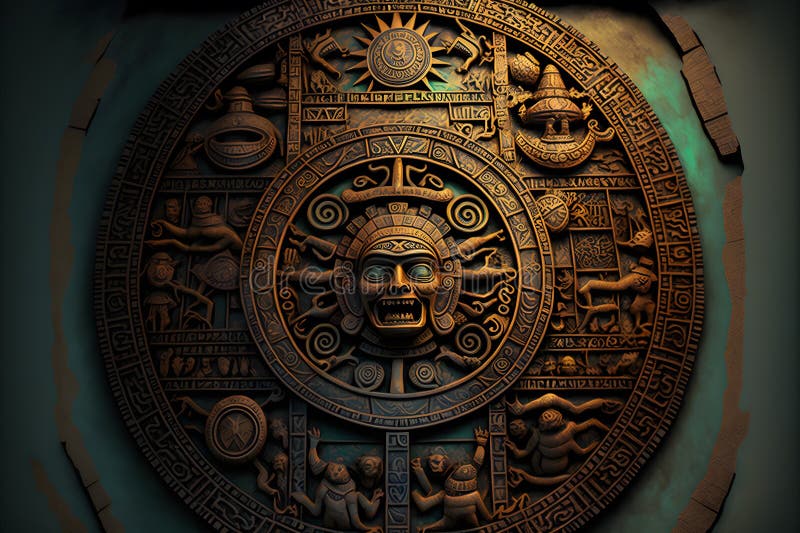 Close View of the Ancient Aztec Mayan Calendar with Round Pattern and ...