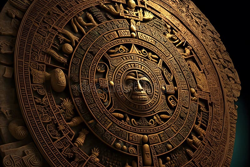 Close View of the Ancient Aztec Mayan Calendar with Round Pattern and ...