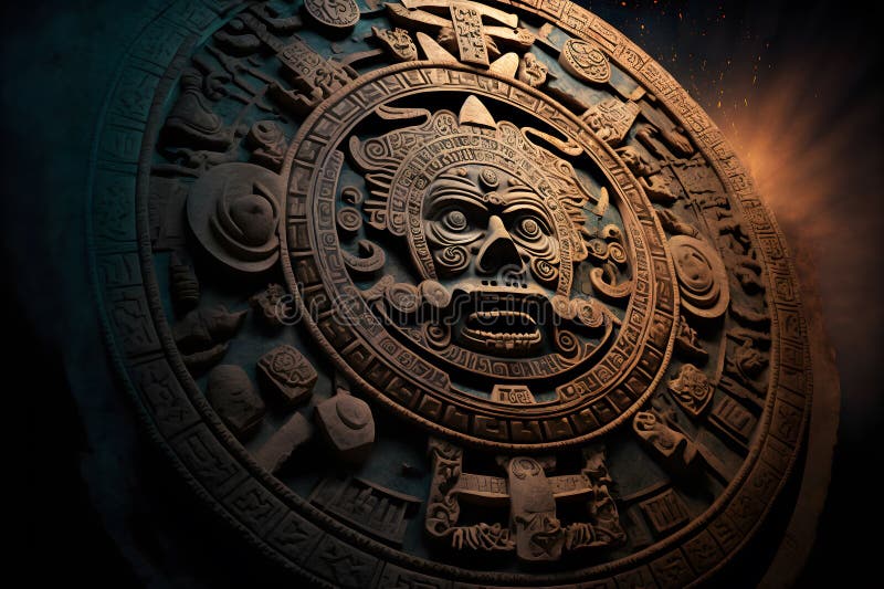 Close View of the Ancient Aztec Mayan Calendar with Round Pattern and ...