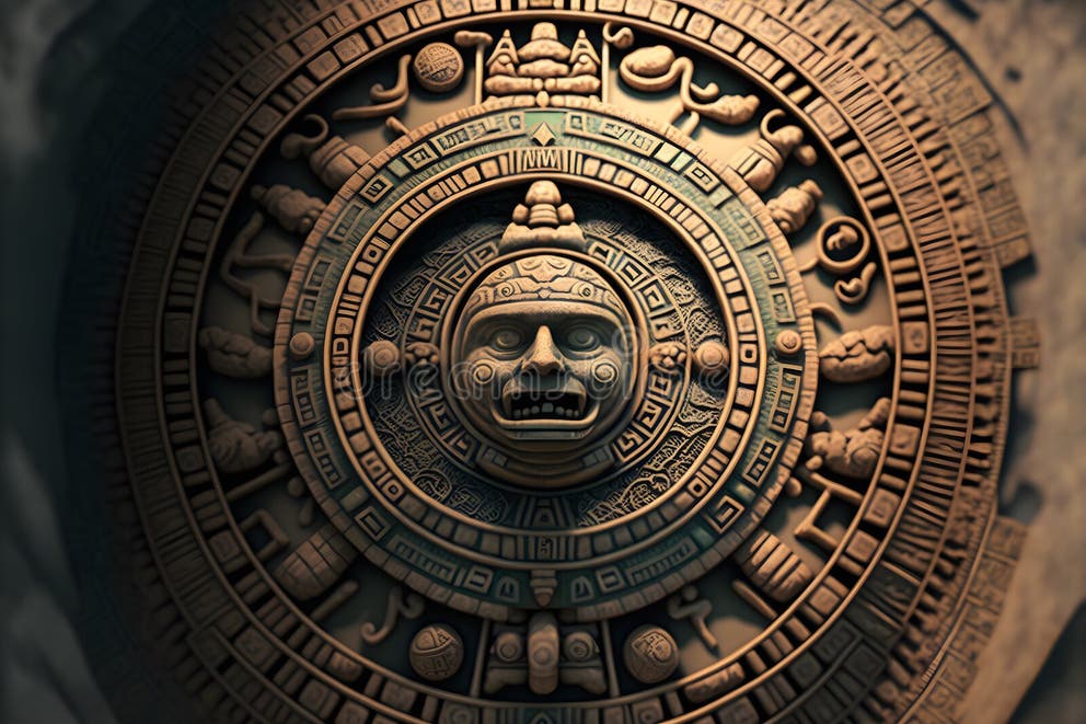 Close View of the Ancient Aztec Mayan Calendar with Round Pattern and ...