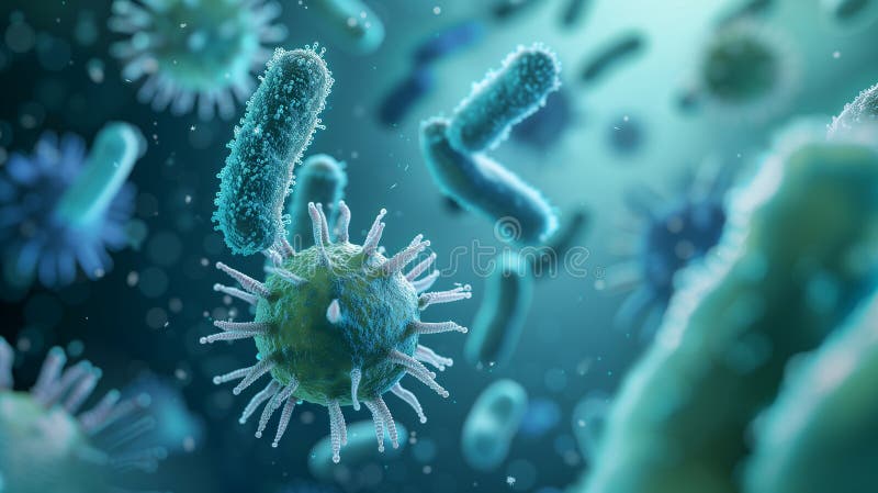 Close View of Bacteria and Virus Cells Under Microscope in Scientific ...