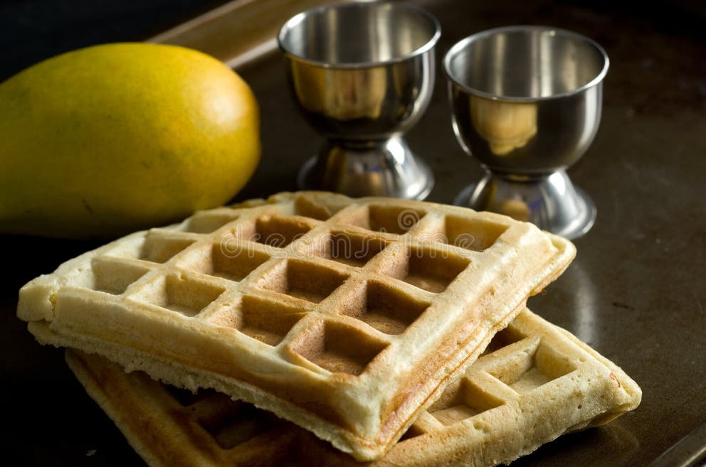 Close View of Delicious Waffles with Mango Stock Photo - Image of pile ...