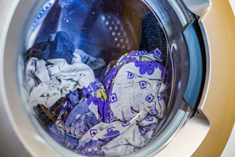 A Close View of Domestic Washing Machine at Work Stock Image - Image of ...