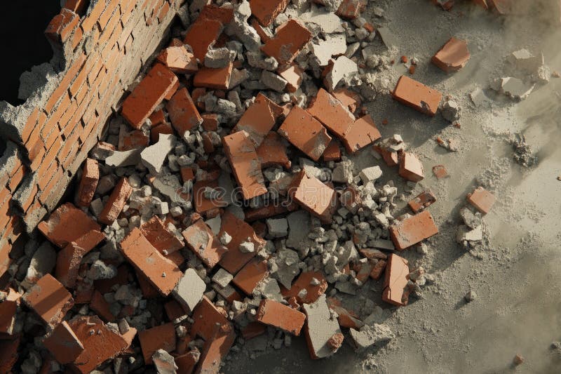 A Close View of Fallen Bricks and Debris on the Ground. the Damage ...