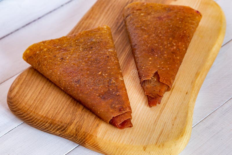 Close View of Folded Light Brown Triangular Fruit Pastille Pieces on ...