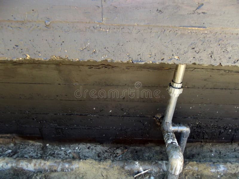 Close View of Fresh Concrete Layer with Embedded Pipe for Drainage or ...