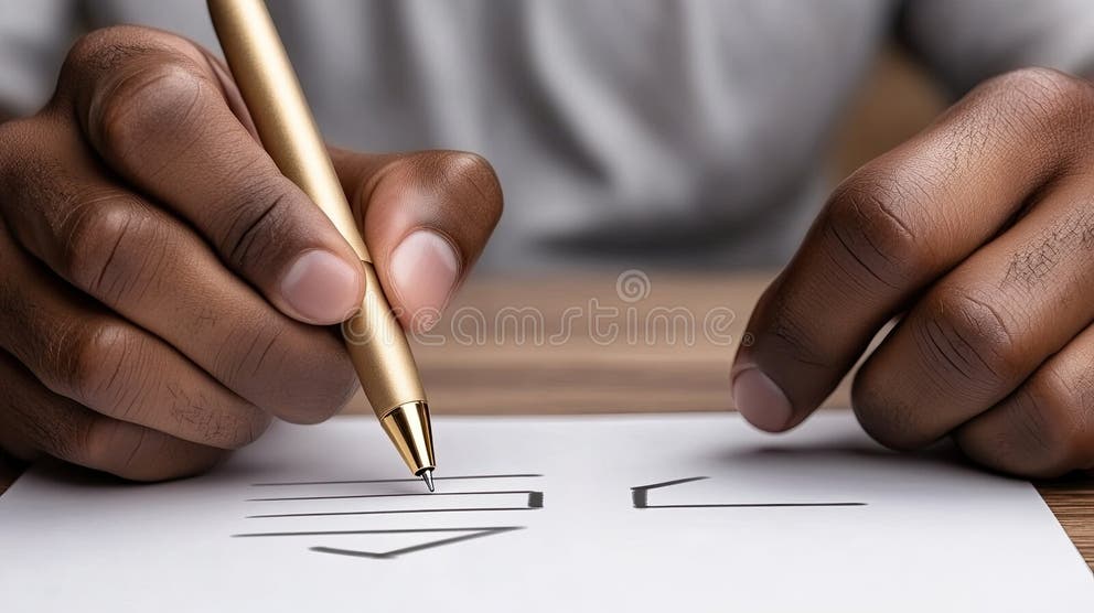 Close View of a Hand Coloring a Check Mark on a Task List while ...