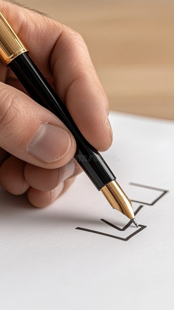 Close View of a Hand Coloring a Check Mark on a Task List while ...