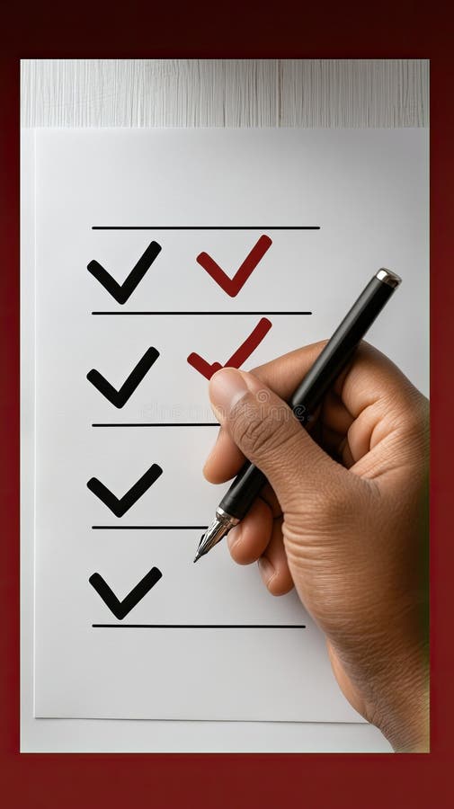 Close View of a Hand Coloring a Check Mark on a Task List while ...