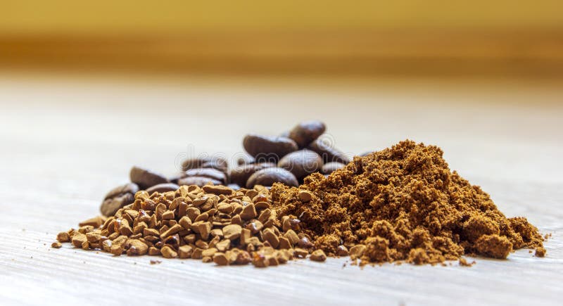 Heaps of Fine Grinding Coffee Powder, Coffee Beans and Instant Coffee ...