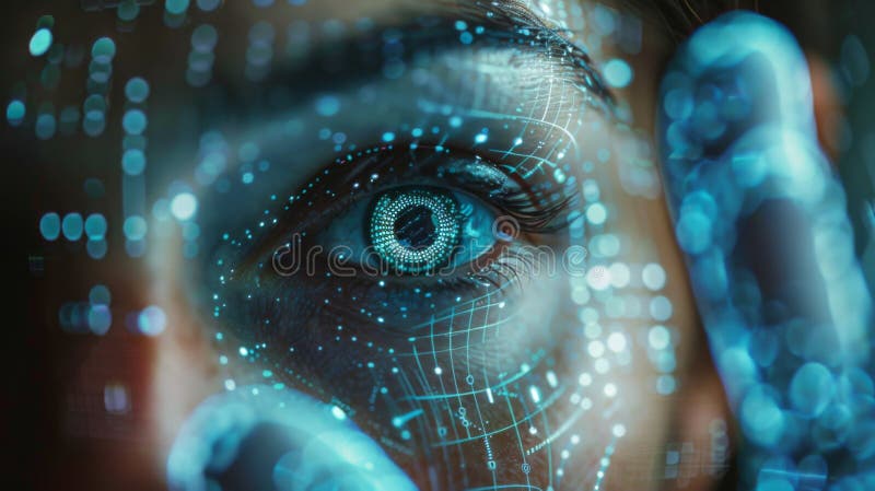 Close Up of a Human Eye Displaying Digital Data Visualization in a ...