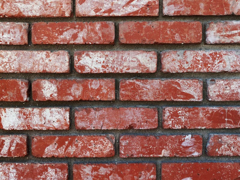 Close View of Old Faded Red Brick Wall Facade with Cement Grout and ...