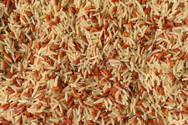 Close View of a Portion of Long Grain Brown Rice and Red Rice Stock ...