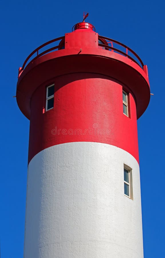 Close View of Red and White Lighthouse Stock Image - Image of blue ...