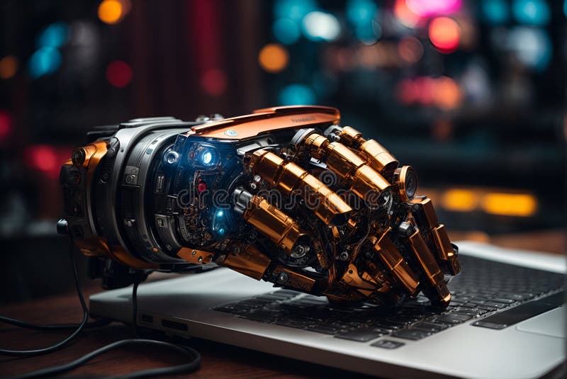 The Close View of Robot Hand on Computer S Key Board Stock Illustration ...