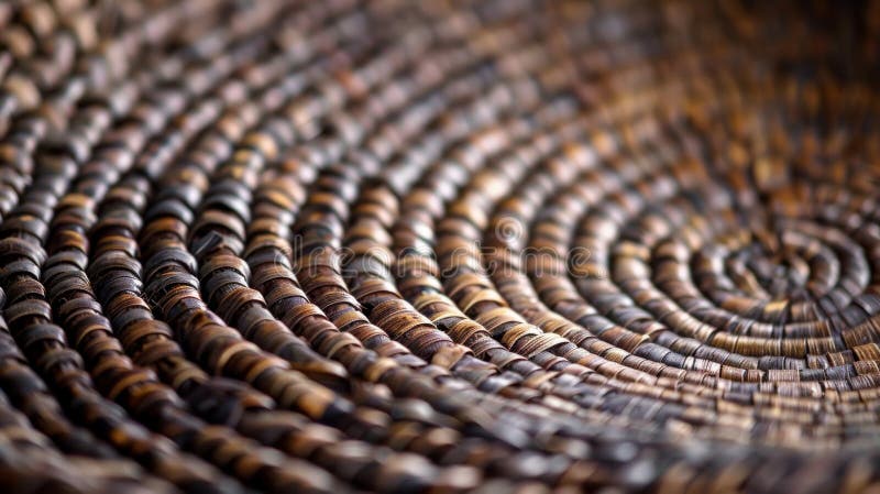 A Close View of a Round Handwoven Basket Displays a Unique Bubble ...