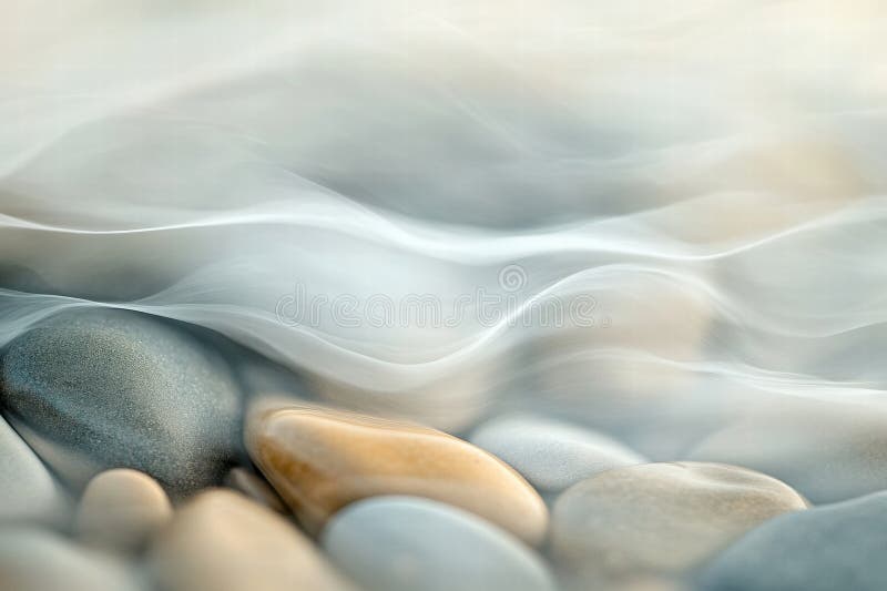 Gentle Waves Washing Over Smooth Beach Pebbles during Early Morning ...