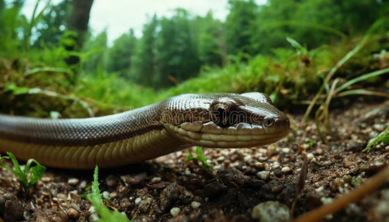Close View of a Snake Slithering through the Underbrush in a Forest ...