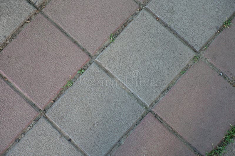 Close View of Stack Bond Brick-like Gray and Pink Concrete Pavement ...