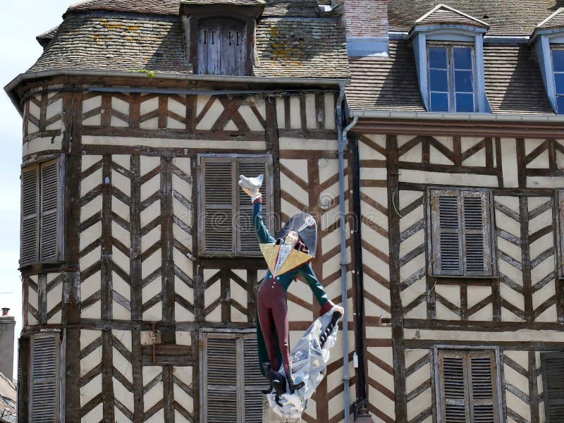 The Statue of Cadet Roussel in Front of a Medieval House in Auxerre ...