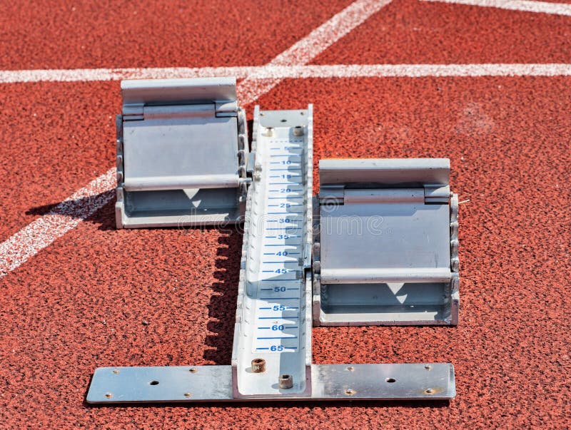 Close View To Run Start Blocks Ready on Stadium Tracks Stock Photo ...