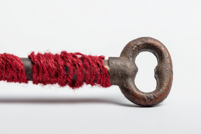 Vintage Key Wrapped in Red Thread on a Neutral Background Showcasing ...