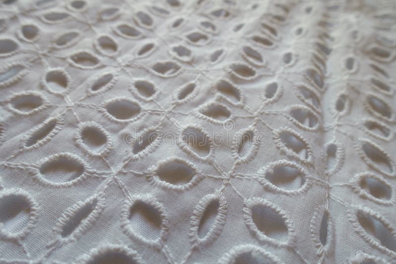 Close View of White Eyelet Embroidery Cotton Fabric Stock Photo - Image ...