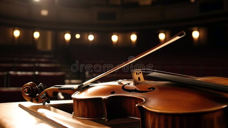 Classic Violin and Bow on Black Background. Close View of a Violin ...