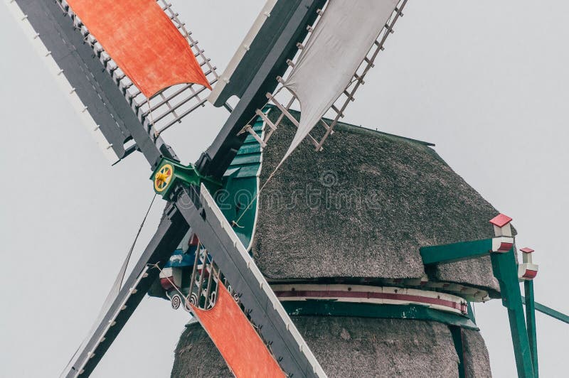 Close View of a Windmill in a Dark and Cloudy Day in the Netherlands ...