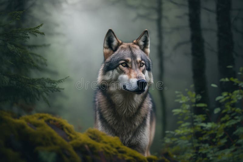 Close Wild Wolf in Nature Habitat. Generative AI Stock Illustration - Illustration of wild ...