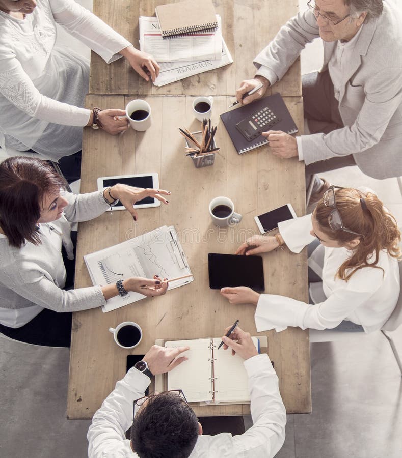Close Working Table with Workers Stock Image - Image of business, team ...