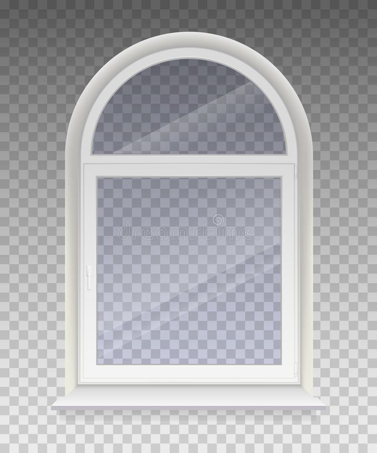 Closed Arched Window with Transparent Glass in a White Frame. Isolated ...
