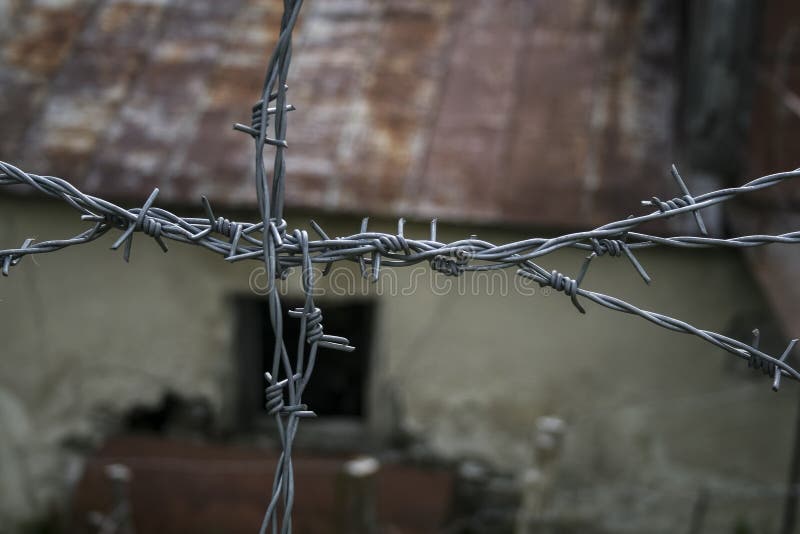 Closed Area. Barbed Wire, Danger. Passage is Prohibited Stock Photo ...