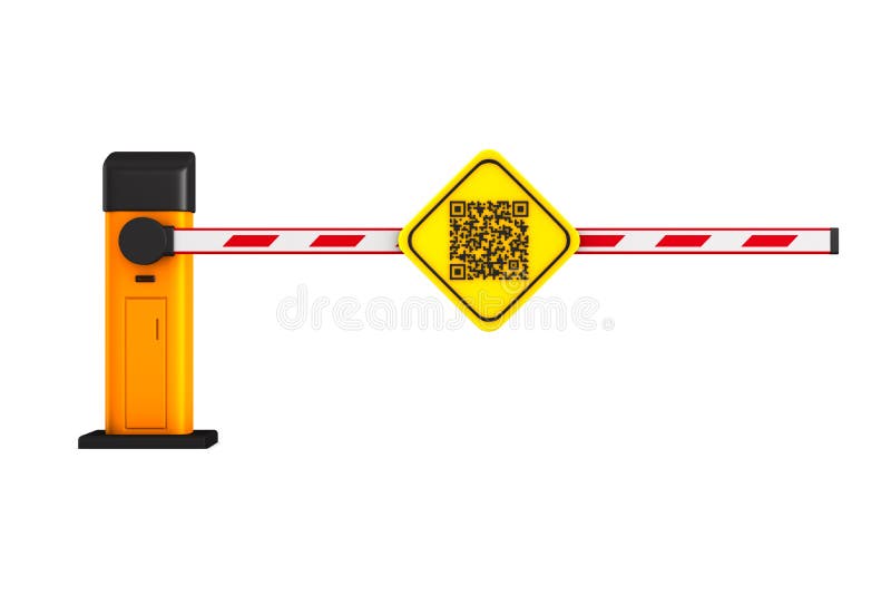 Closed Automatic Barrier with QR Code on White Background. Isolated 3D ...
