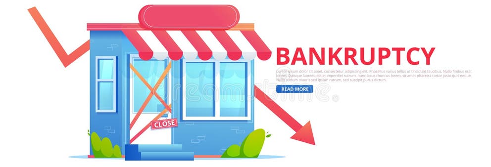Closed Bankruptcy Store with Falling Arrow. Flat Vector Banner Stock ...
