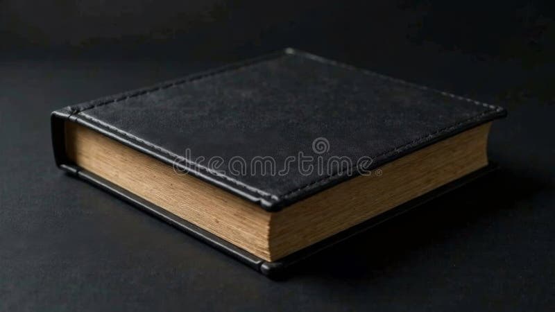 Closed Black Mockup Book Lies on a Dark Table Stock Image - Image of ...