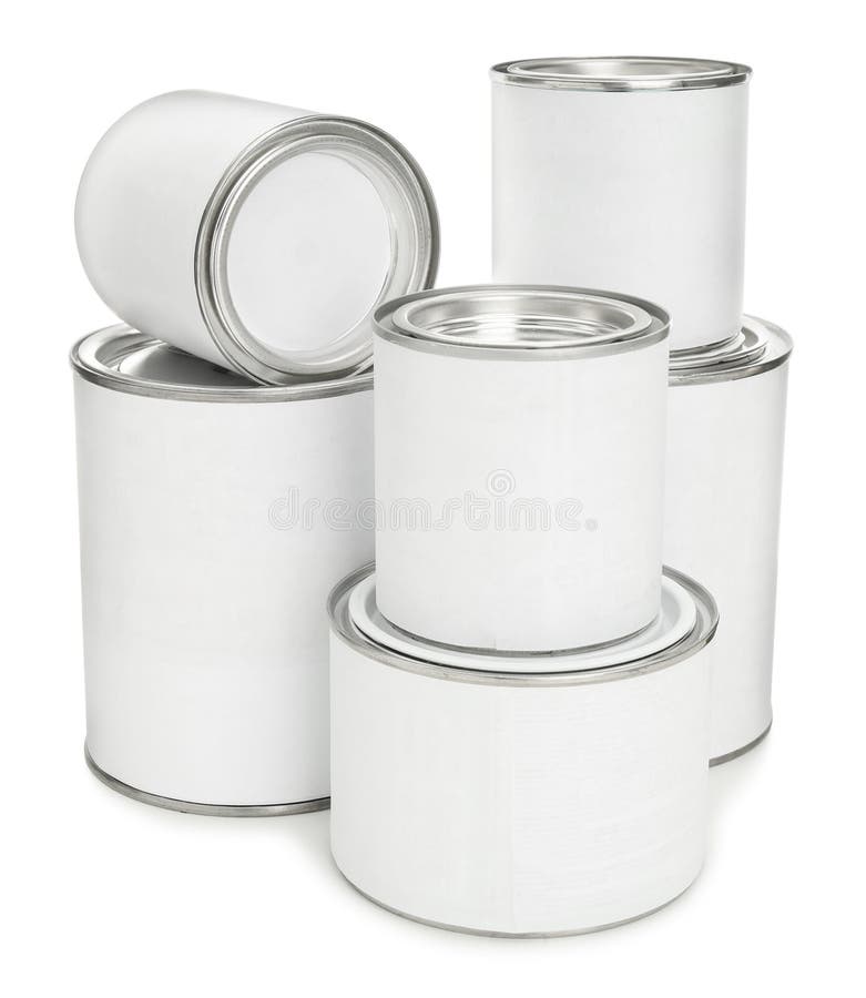 Tin cans with paint, rolle stock image. Image of drawing - 25830935