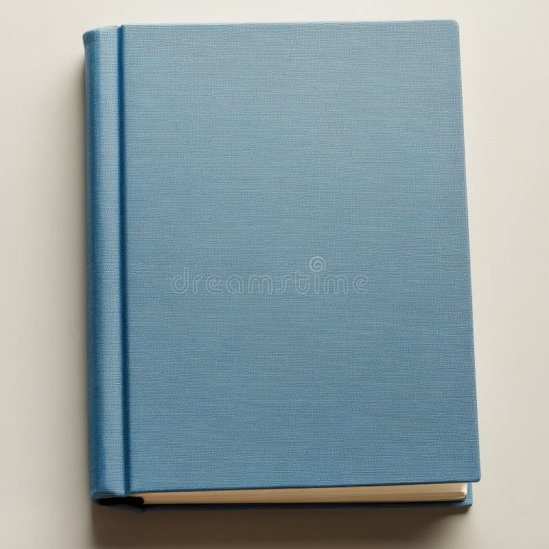 A Closed Blue Fabric Covered Book Lying on a White Surface Under Soft ...